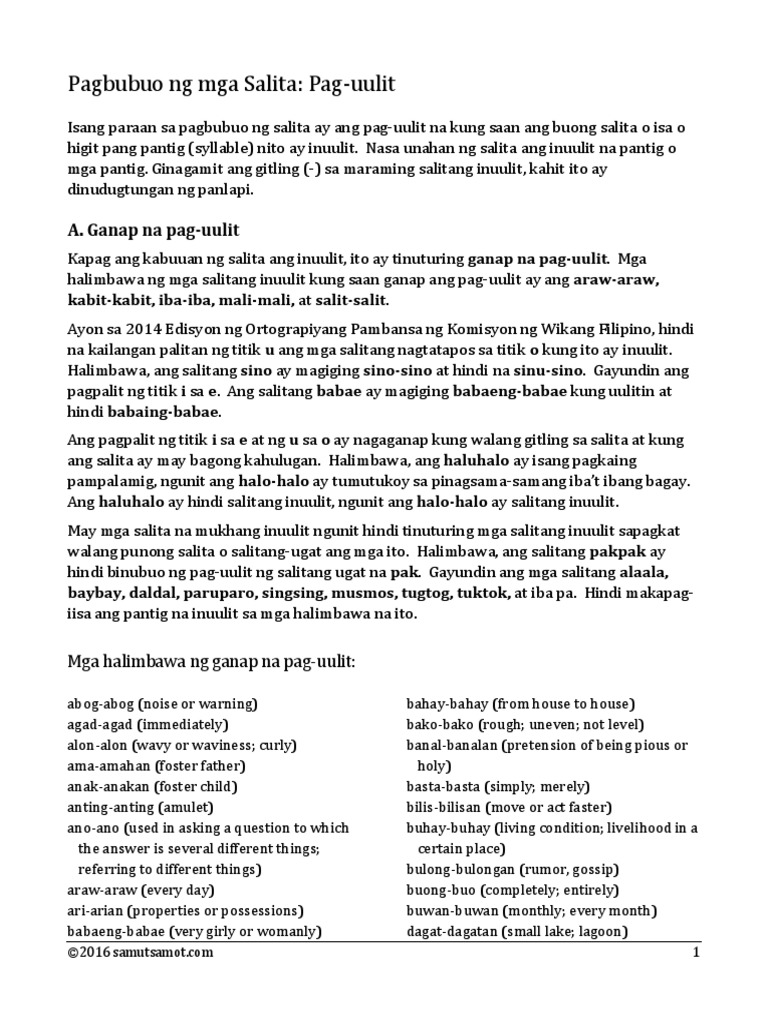 Mga Salitang Inuulit | PDF