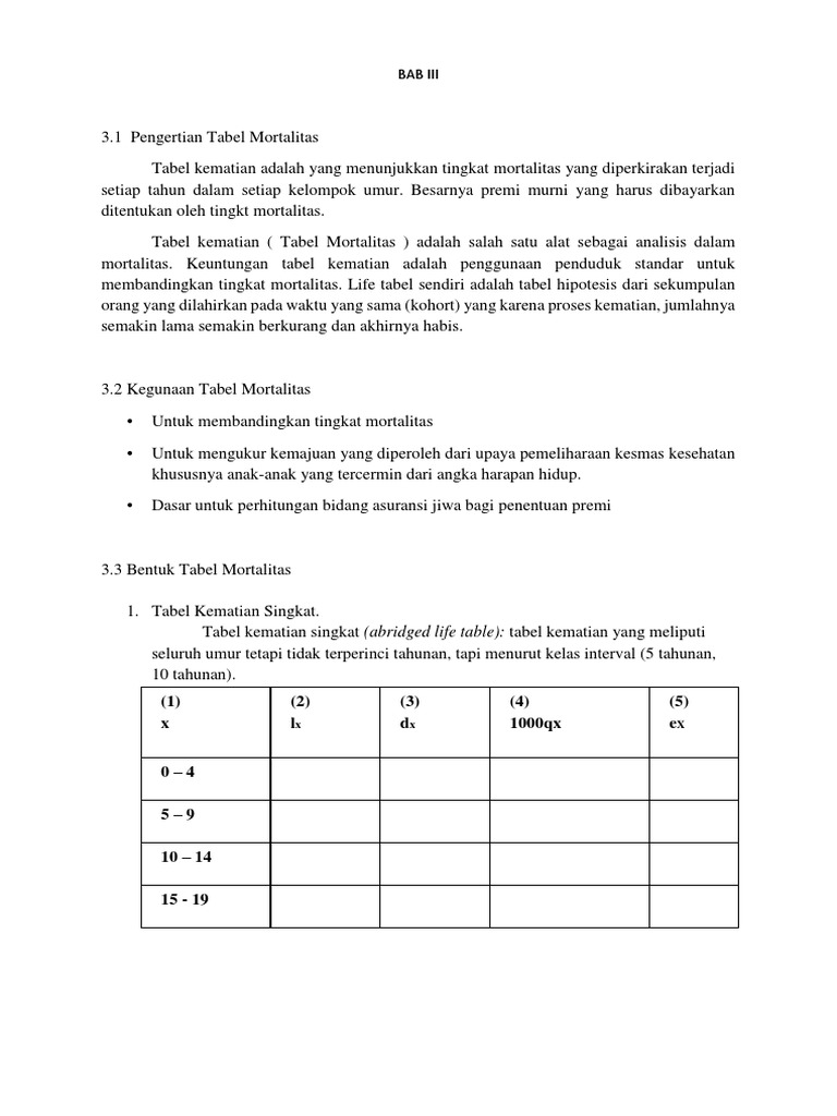 BAB III Tabel Mortalitas | PDF