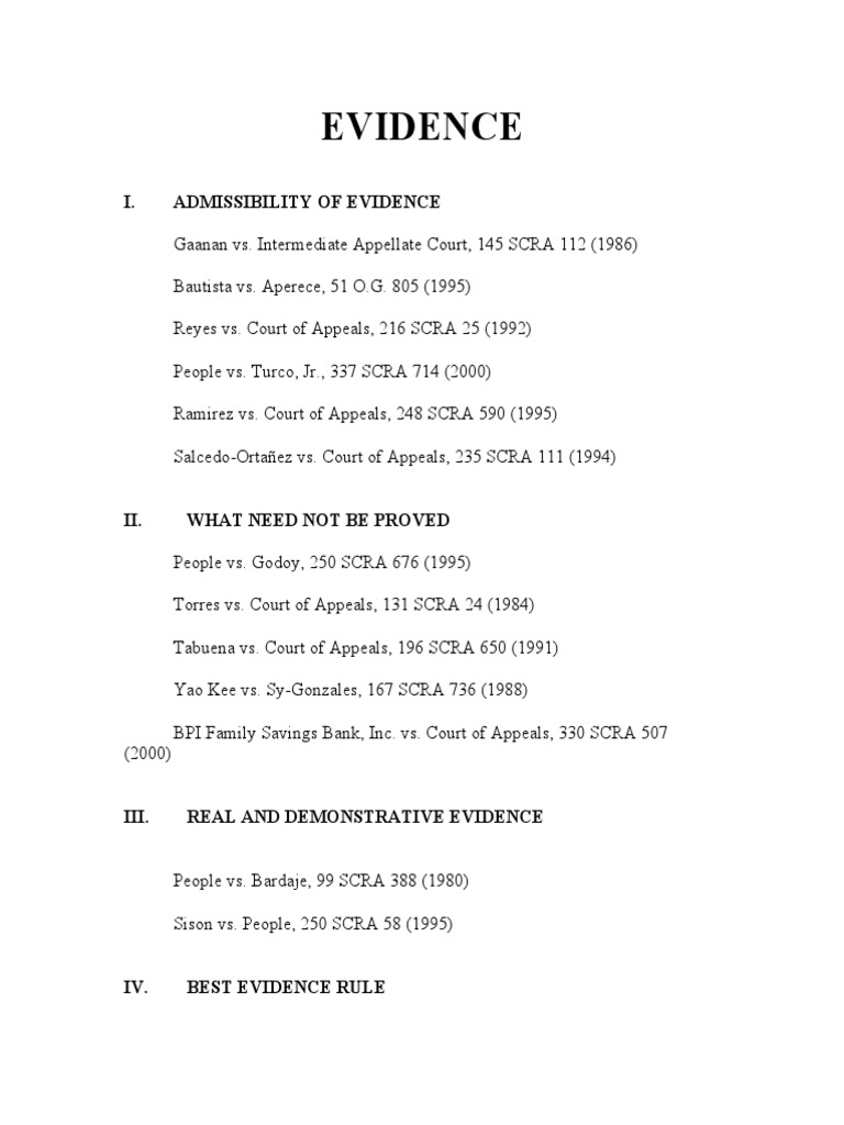 Evidence - Case Outline | PDF | Legal Organizations | Appeal