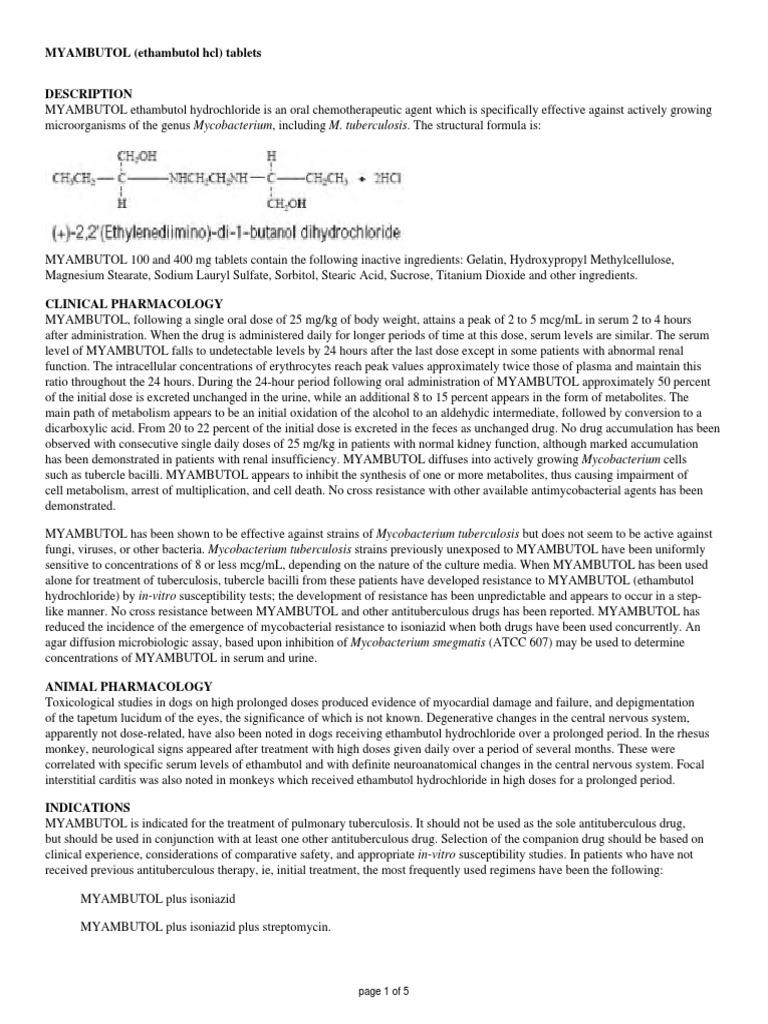 MYAMBUTOL (Ethambutol HCL) Tablets: Page 1 of 5 | PDF | Visual Acuity ...