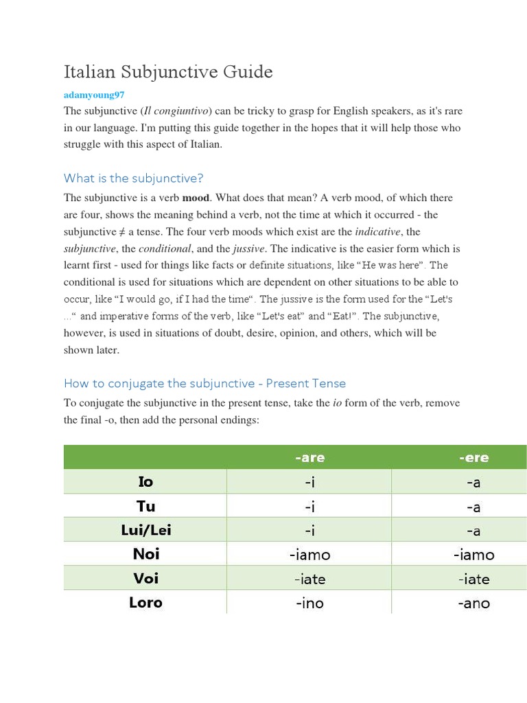 Italian Subjunctive Conjugation Guide | PDF | Grammar | Language Mechanics