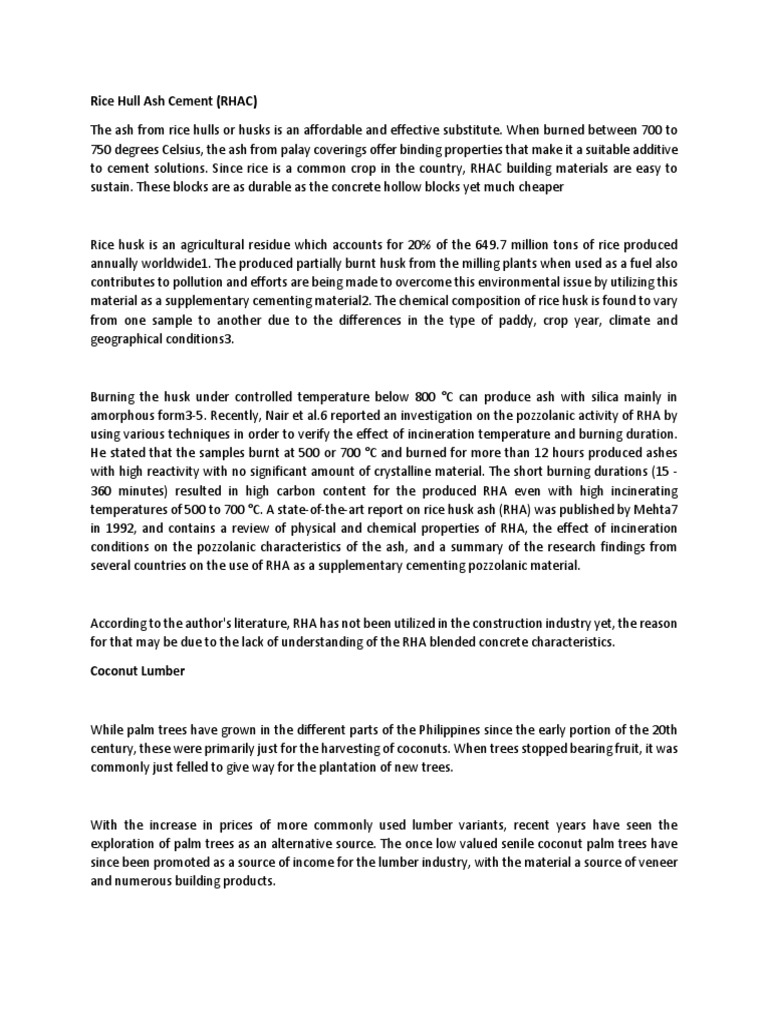 Rice Hull Ash Cement (RHAC) | PDF | Cement | Building Materials