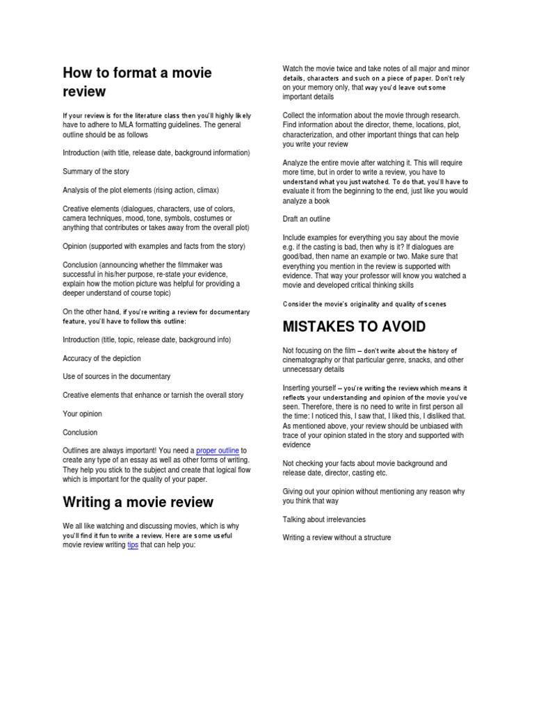 How To Format A Movie Review: Proper Outline | PDF | Essays | Bibliography