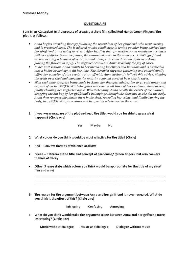 Questionnaire | PDF | Genre | Leisure