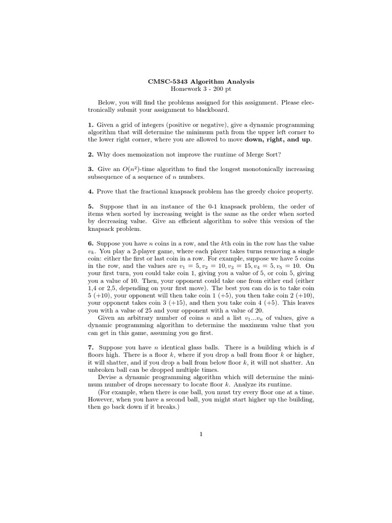 MSCS - Algorithm Analysis Assignment 3 | Download Free PDF | Dynamic Programming | Mathematical ...