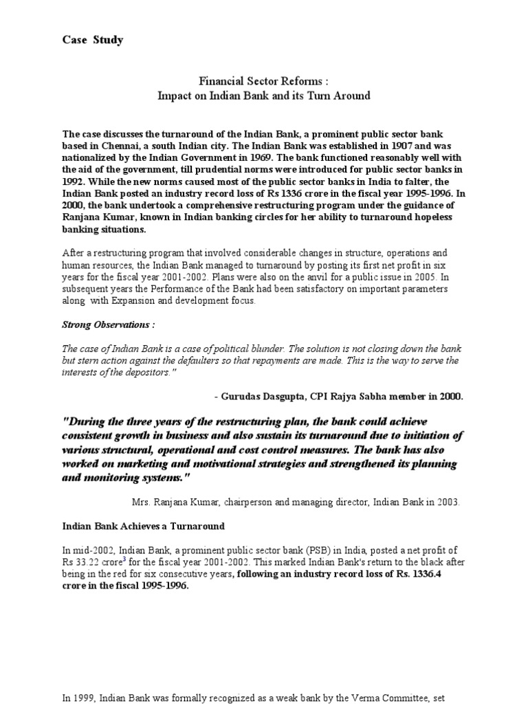 Indian Bank Case Study | PDF | Reserve Bank Of India | Microfinance