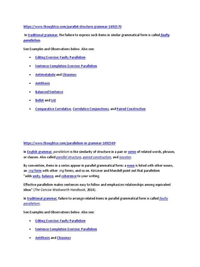 Faulty Parallelism: Parallel Structure Paired Construction Isocolon | PDF