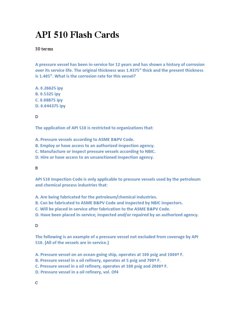 API 510 Flash Cards - 30 Terms | PDF | Engineering | Mechanical Engineering