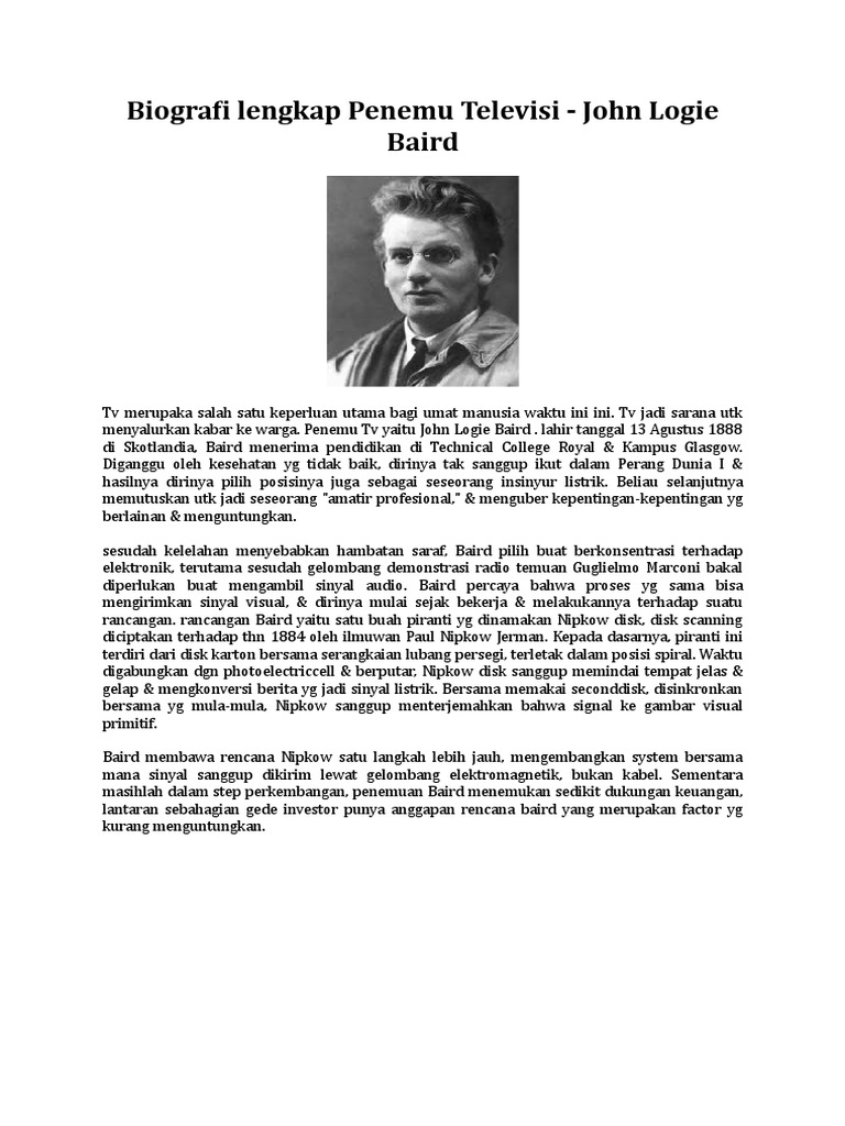 Biografi Penemu Televisi John Logie Baird | PDF