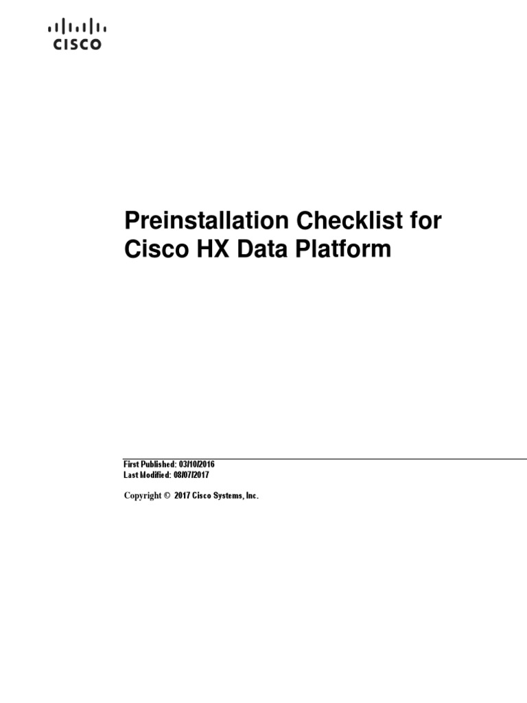Cisco HX Data Platform Preinstallation Checklist Form | PDF | Port ...
