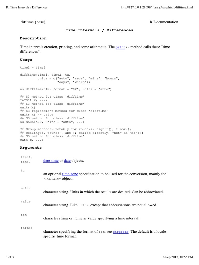 R Time Intervals Differences Pdf Arithmetic Subtraction
