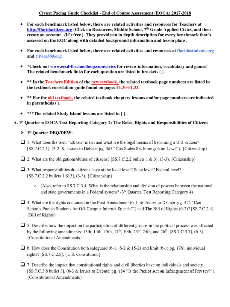 Civics EOCA Pacing Guide 2017-2018 | PDF | United States Bill Of Rights ...