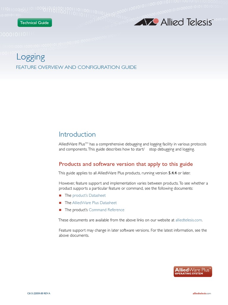 Allied Telesis Log Feature Config Guide | PDF | Email | Command Line ...