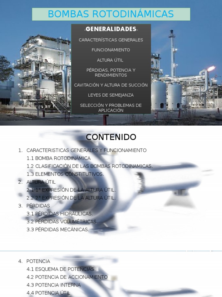 Presentación Bombas Rotodinámicas | PDF | Bomba | Ingeniería hidráulica