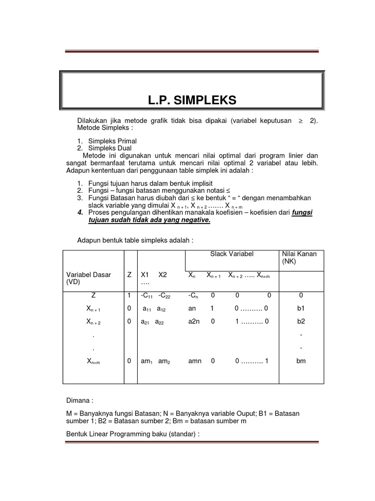 Panduan Metode Simpleks Riset Operasional | PDF