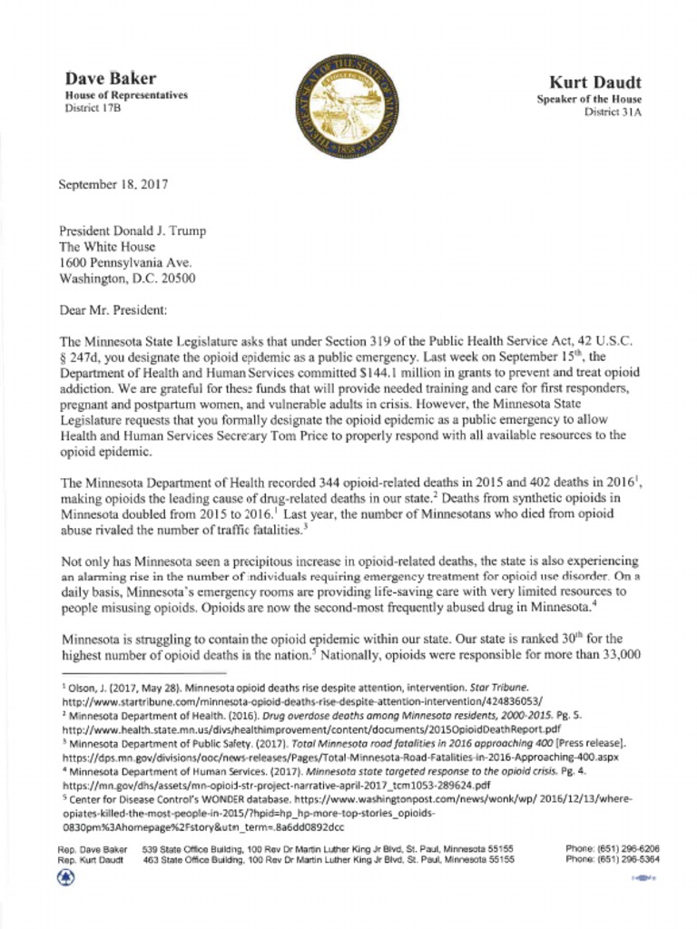 Rep. Dave Baker Opioid Crisis Letter | PDF | Donald Trump | American ...