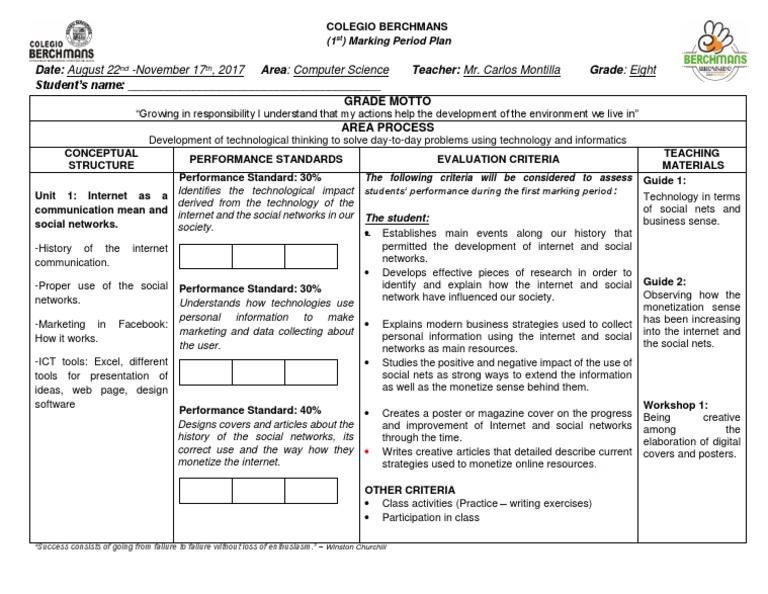 Marking Period Plan 8th Final | PDF | Internet | Computer Network