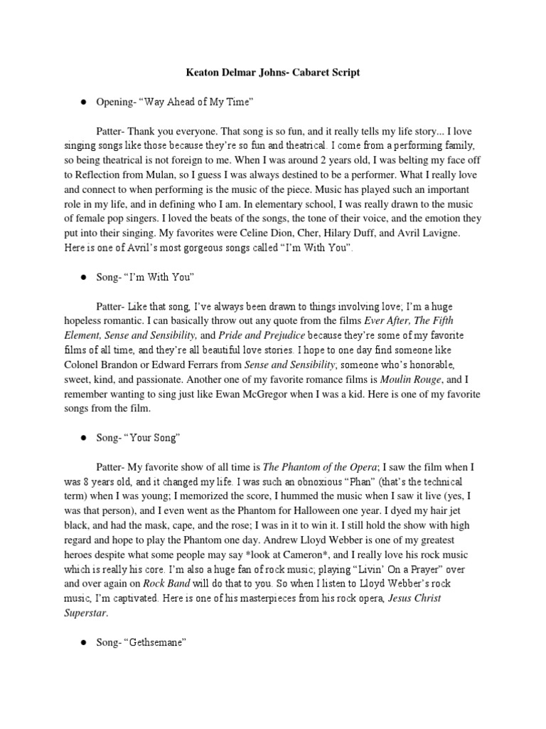 Cabaret Script | PDF | Entertainment (General) | Leisure