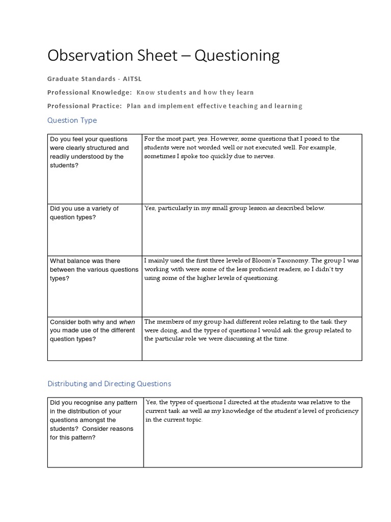 Observation Sheet | PDF | Mentorship | Teachers