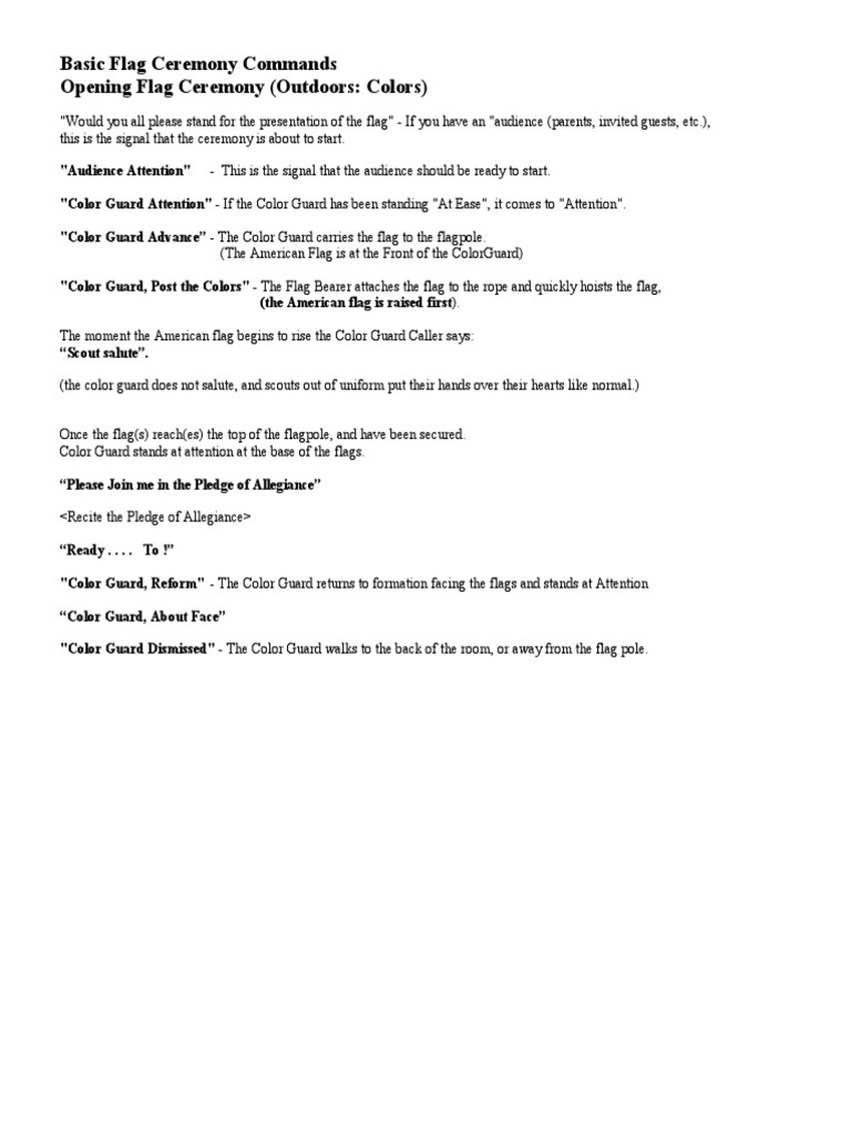 Basic Flag Ceremony Commands | PDF | Flag | Military Life