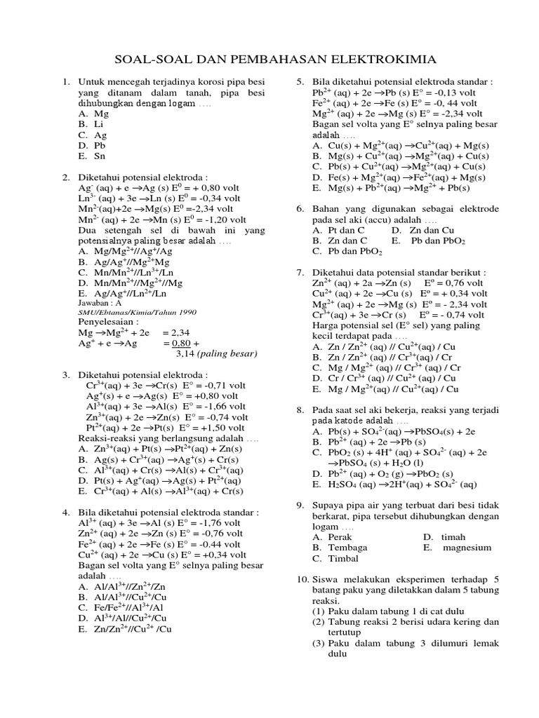 SOAL Elektrokimia | PDF | Metode & Bahan Ajar | Sains & Matematika