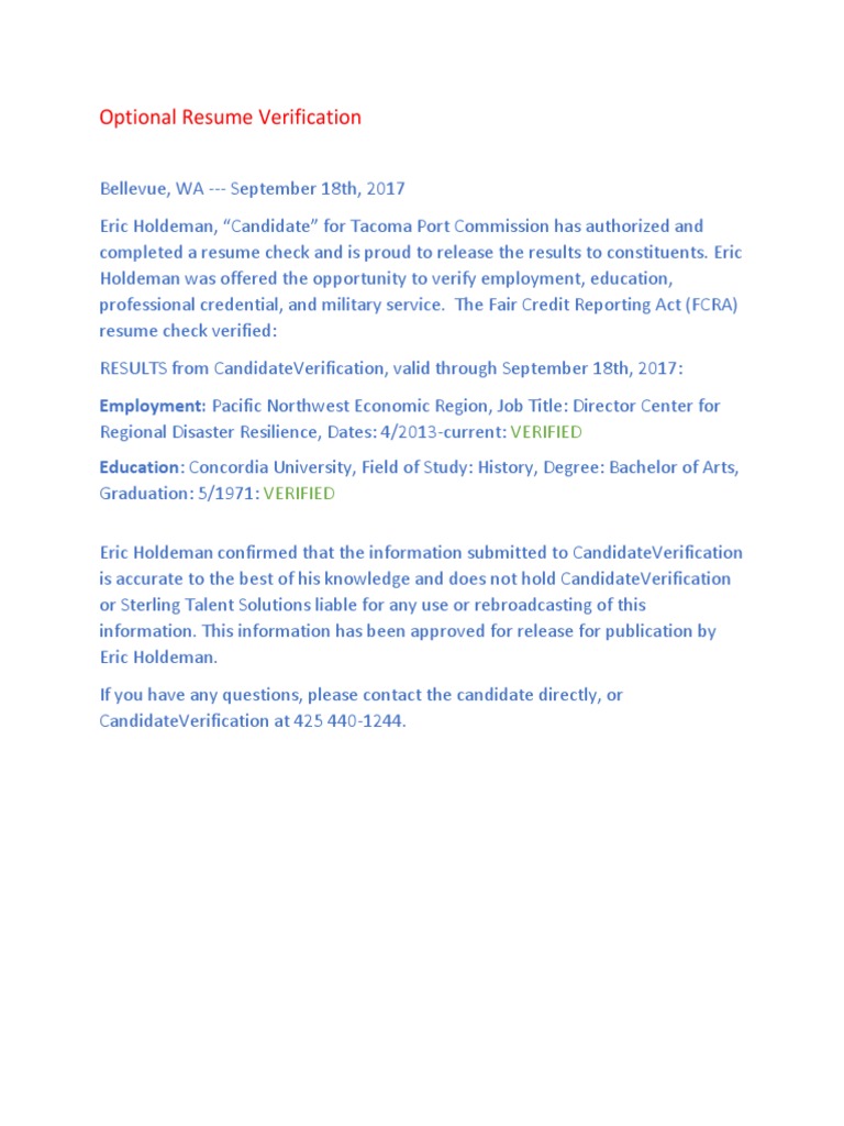 Tacoma Port Candidate Verification | PDF | Law