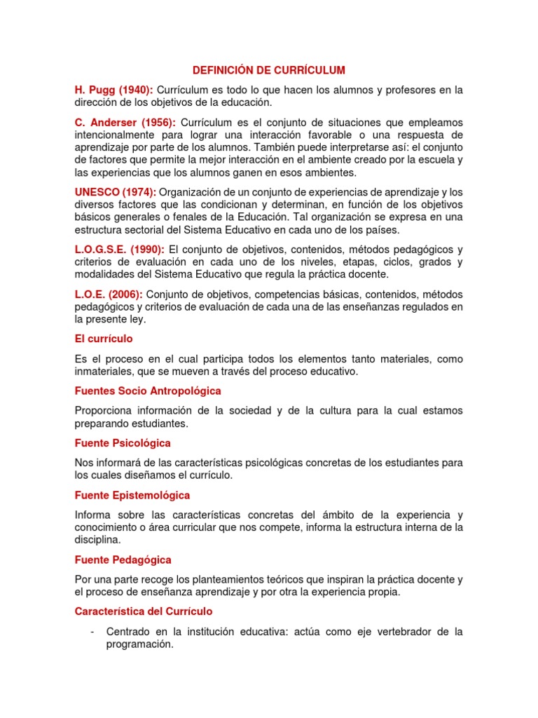 Definición de Currículum | PDF | Plan de estudios | Planificación