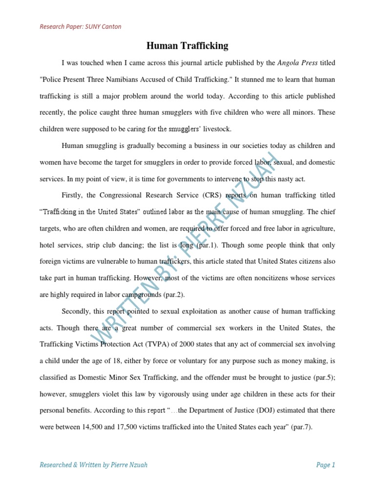 Human Trafficking: Research Paper: SUNY Canton | Download Free PDF ...