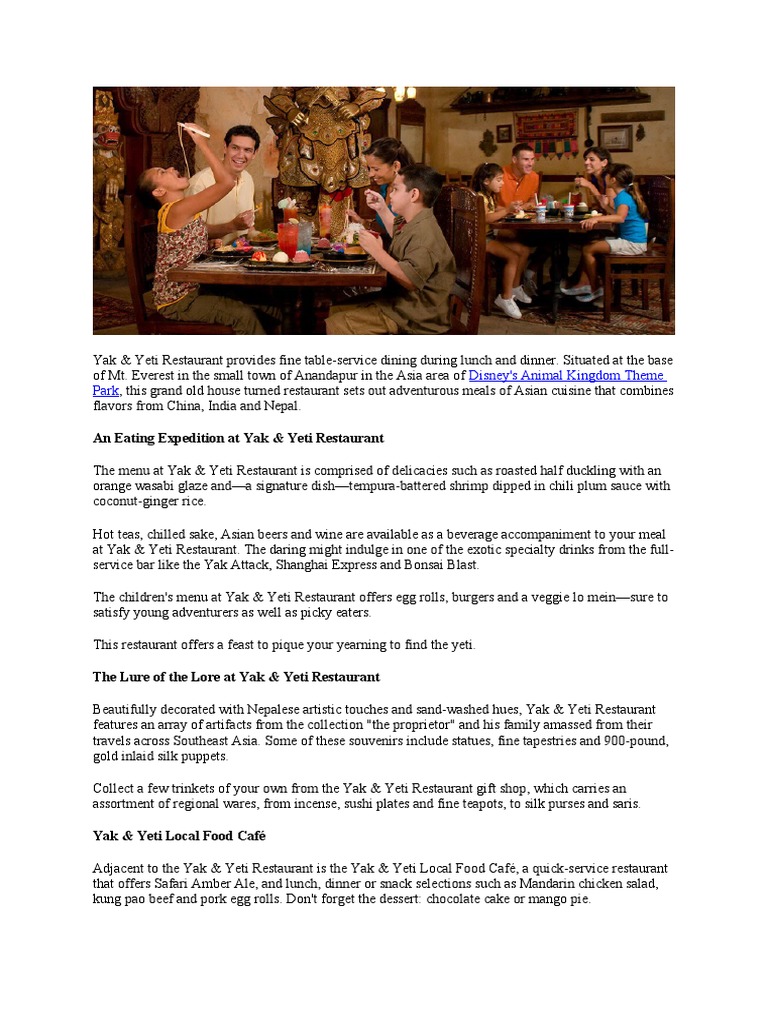 Disney's Animal Kingdom Theme Park: An Eating Expedition at Yak & Yeti ...