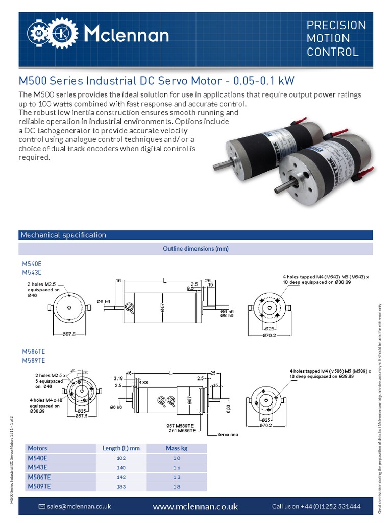 M500 Series DC Servo Motor Datasheet | PDF | Servomechanism | Amplifier
