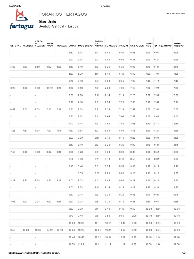 Horários Do Comboio - Fertagus - Setubal-Lisboa | PDF | Empresas de ...