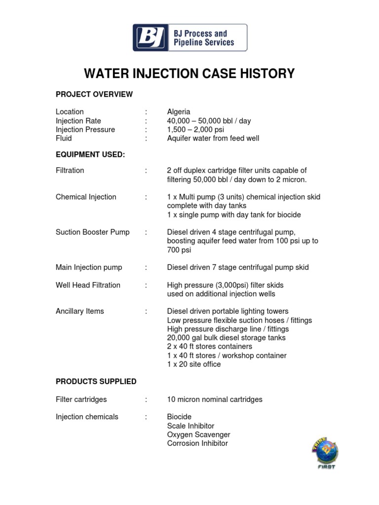 Water Injection Case History | PDF | Pump | Filtration