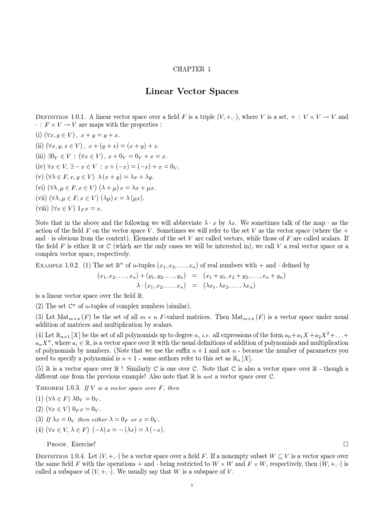 Linear Vector Spaces: V V V V | PDF | Basis (Linear Algebra) | Linear Subspace