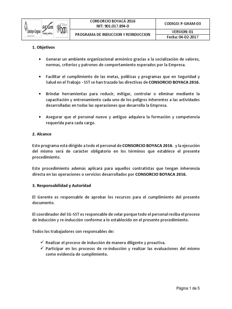 Procedimiento de Induccion y Reinduccion | PDF | Razonamiento inductivo | Business