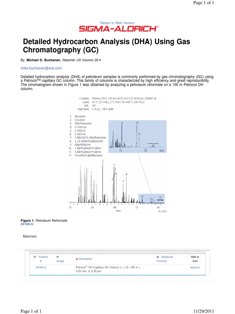 Detailed Hydrocarbon Analysis (DHA) Using Gas Chromatography (GC) | PDF