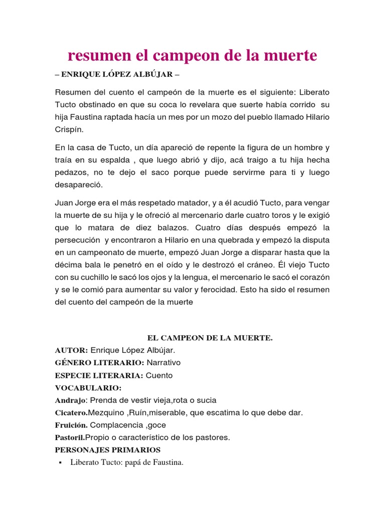Resumen El Campeon de La Muerte | PDF