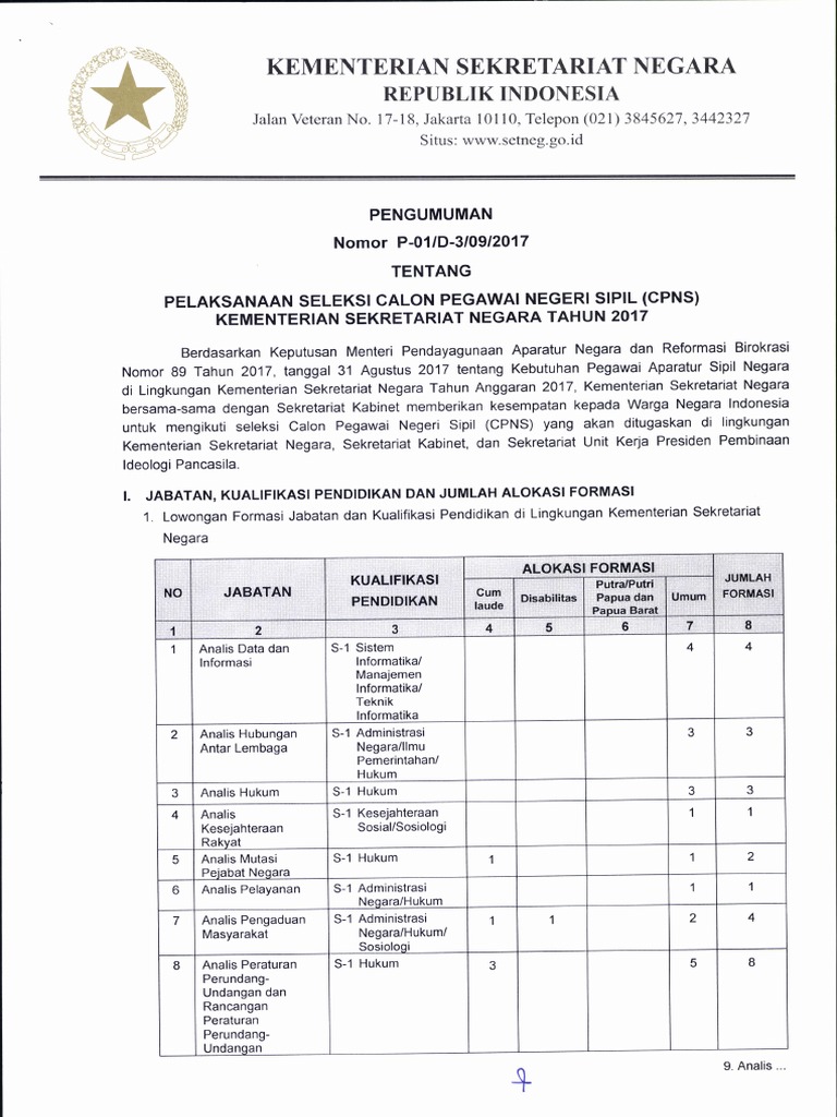 Cpns Setneg 2017 PDF | PDF