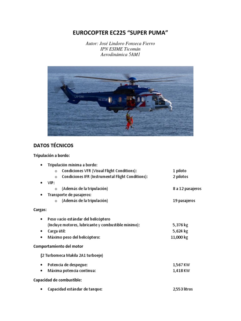 Eurocopter EC225 Super Puma: Datos Técnicos | PDF | Rotor del ...