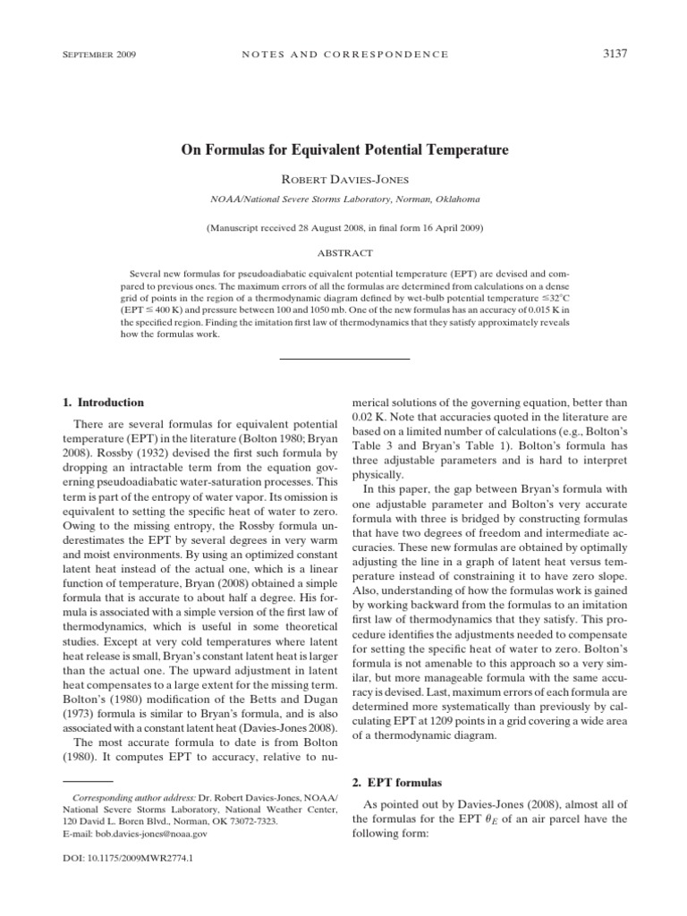 Davies-Jones TW Formulas 2009 | PDF | Entropy | Heat
