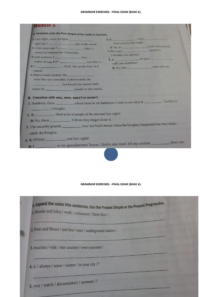 Grammar Exercises. - Final Exam (Basic 4) | PDF