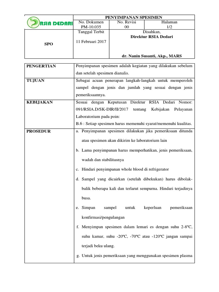Penyimpanan Spesimen | PDF