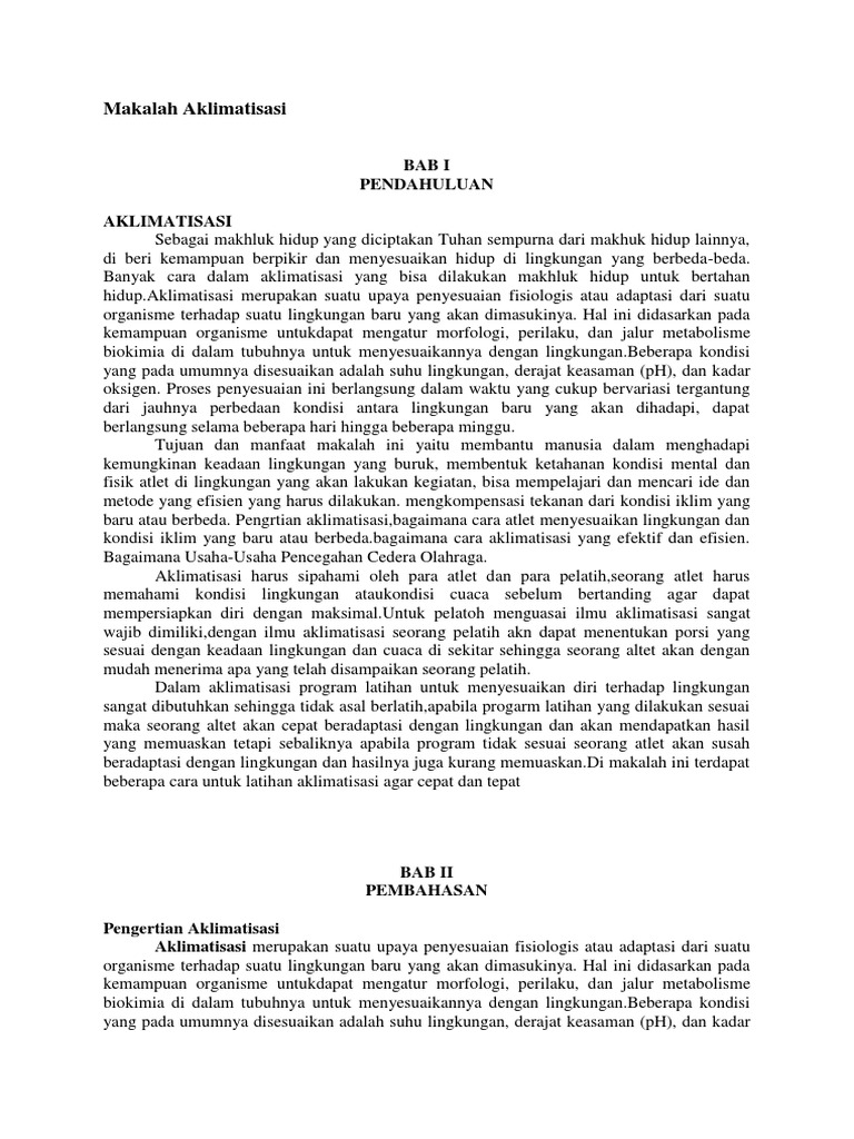 Makalah Aklimatisasi | PDF