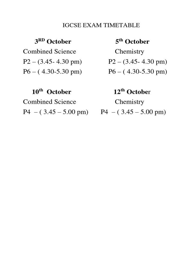 IGCSE Exam Schedule | PDF