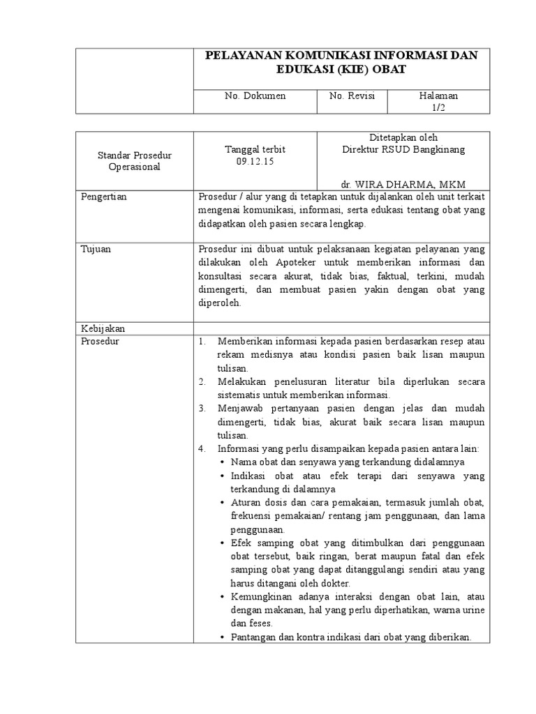 Pelayanan Infomasi, Komunikasi Dan Edukasi (KIE) Obat | PDF