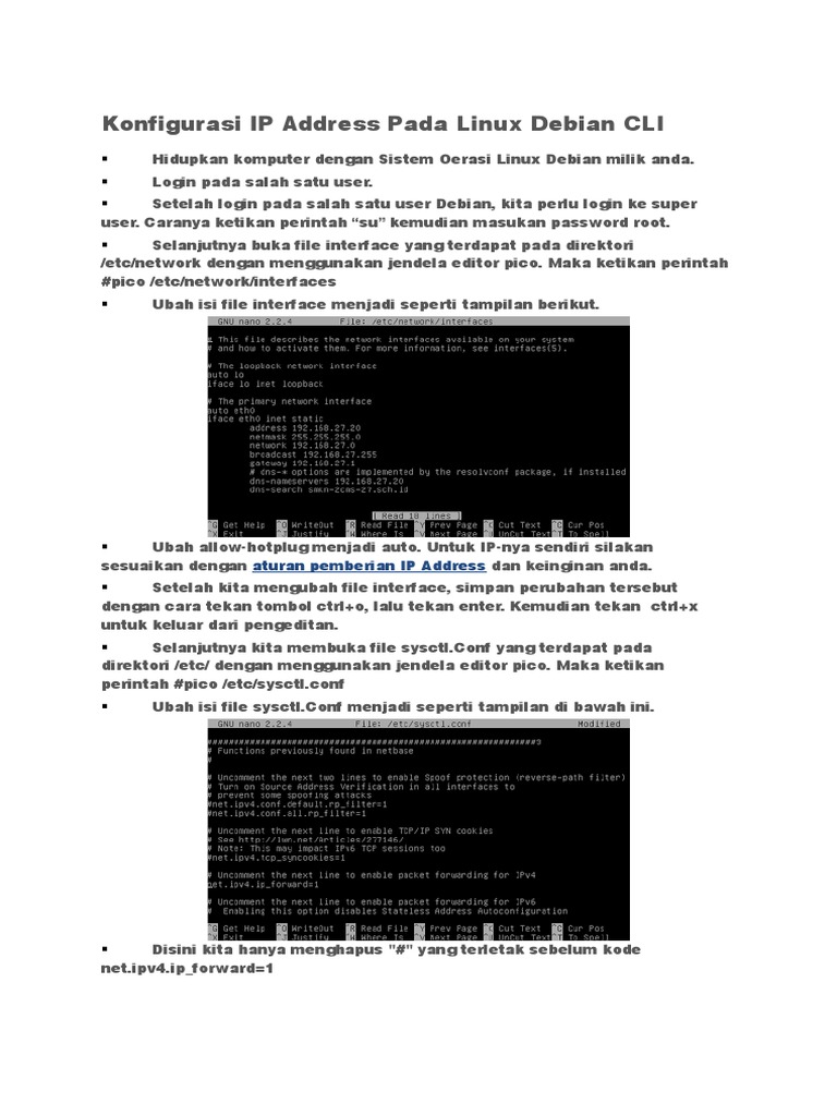 Konfigurasi IP Address Pada Linux Debian CLI | PDF