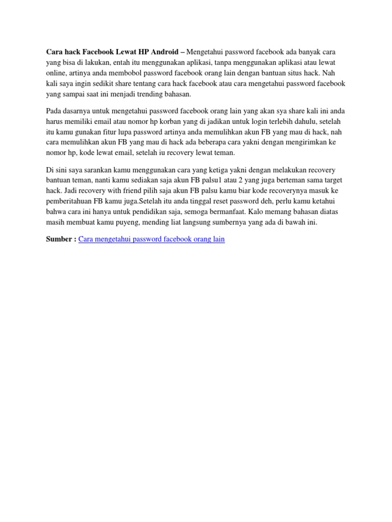 Cara Hack Facebook Lewat HP Android | PDF | Ilmu Sosial
