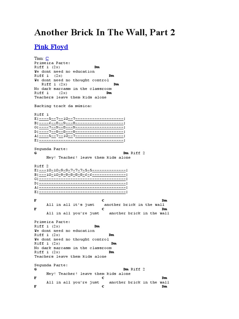 Another Brick in The Wall | PDF | Rock Music | Progressive Rock