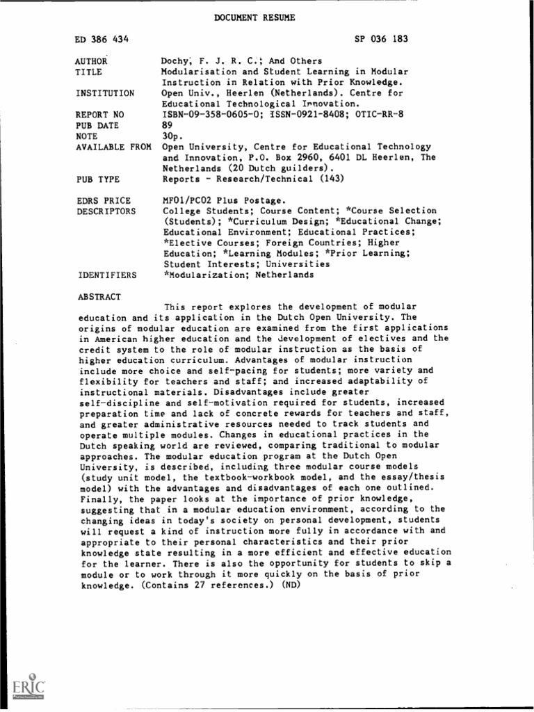 Modularisation and Student Learning in Modular Instruction | Download ...