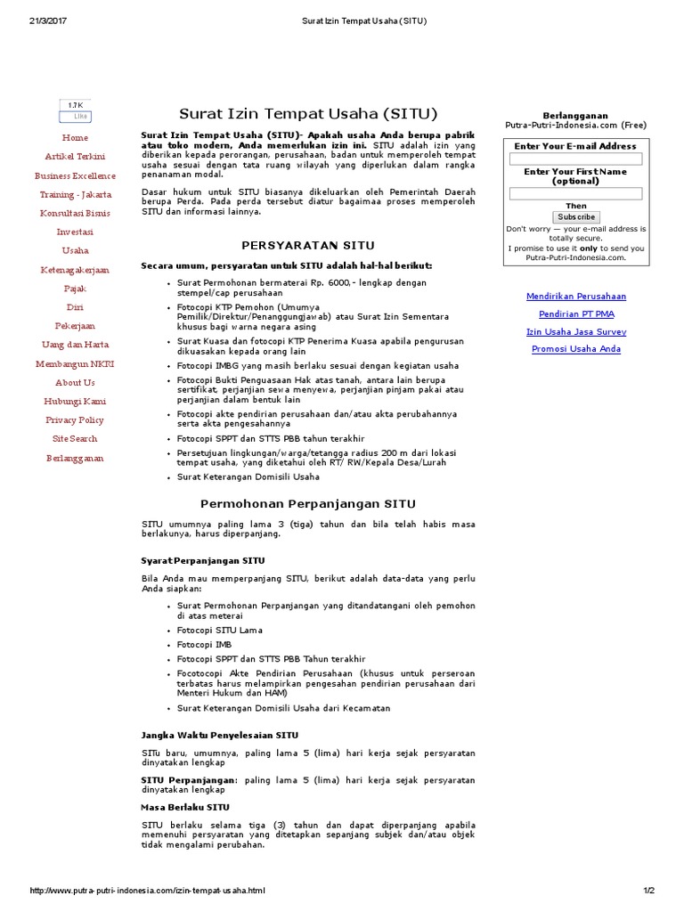 Surat Izin Tempat Usaha (SITU) | PDF