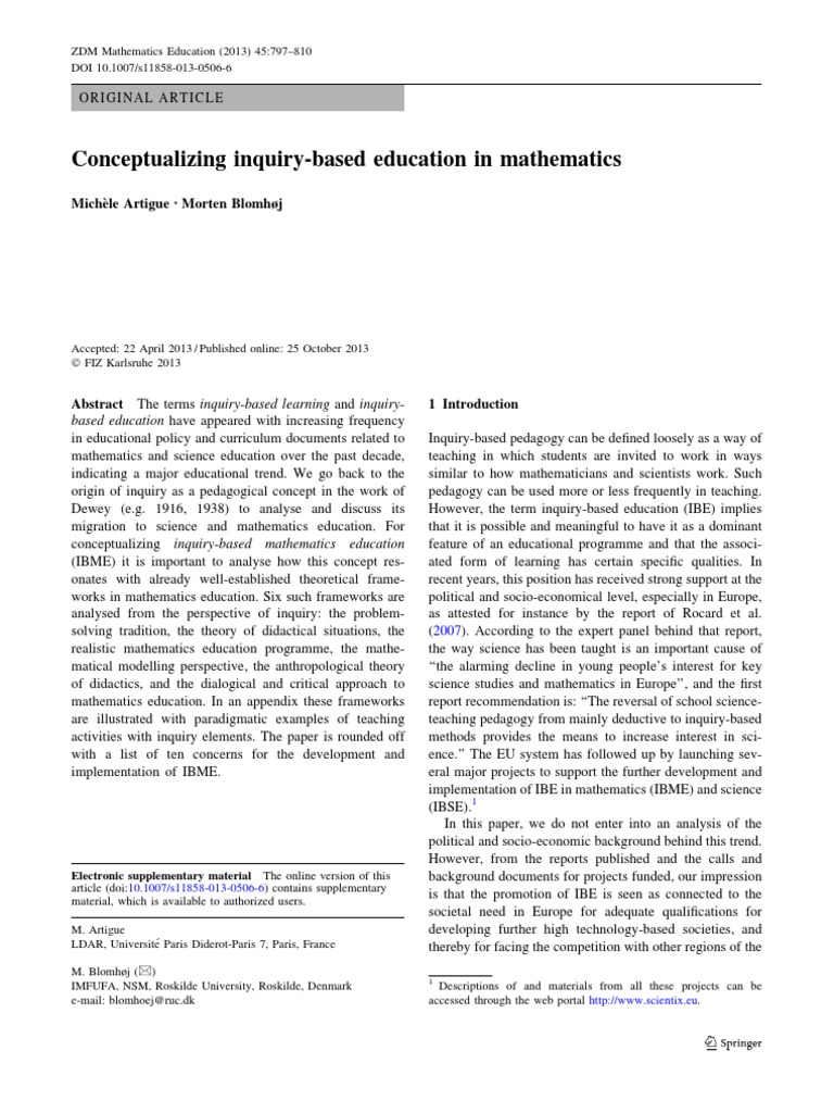 Conceptualizing Inquiry-Based Education in Mathematics | PDF | John ...